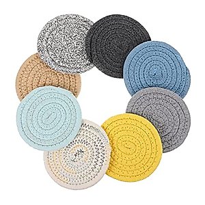 FELTECHELECTR 8pcs Cotton Rope Coaster Braided Placemats Glass Coasters for Drinks Desk Mat for Desktop Cotton Trivets DIY Woven Coasters Straw Braided Coasters Teacup Potholders Bowl Mats Jute