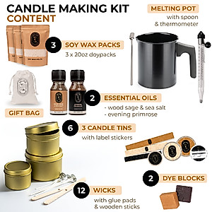 Griime Complete Candle Making Kit – Candle Making Supplies for Adults & Kids – Scented Home Creations, Soy Wax, Dyes, Essential Oils, Cotton Wicks, Holders, Instructions – DIY Candle Making kit