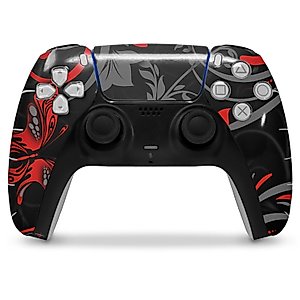WraptorSkinz Skin Wrap compatible with Sony PS5 DualSense Controller Twisted Garden Gray and Red (CONTROLLER NOT INCLUDED)