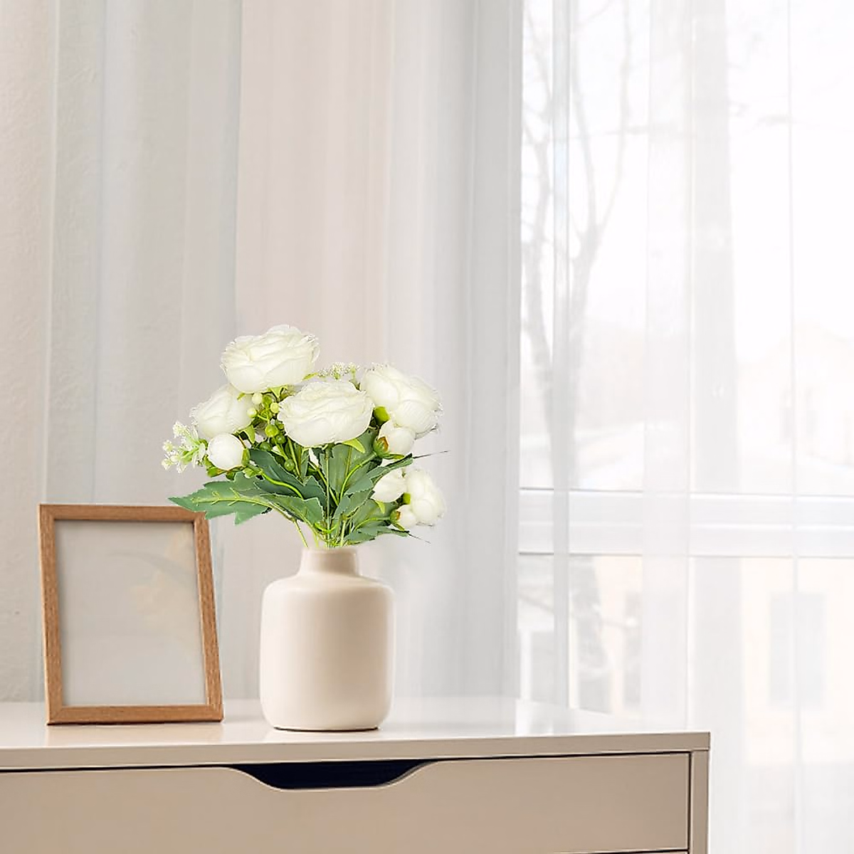 AIPOKE Artificial Persian White Rose 4pcs Bouquet with 20 Heads White Flowers for Home Garden Decor Wedding Party