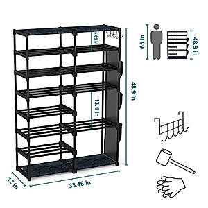 GREATSK 8 Tiers Shoe Rack 24-30 Pairs with Side Hanging and Storage Bag, The Special Material PP Sheet Shoe Shelf Boots Organizer, Free Standing Shoe Racks, Metal Shoe Rack