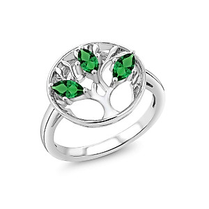 Gem Stone King 925 Sterling Silver Green Nano Emerald Family Tree of Life Ring For Women (0.60 Cttw, Gemstone May Birthstone, Available In Size 5, 6, 7, 8, 9)
