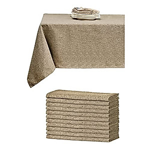 Mebakuk Rectangle Tablecloth and Cloth Napkins Set of 12, Anti-Shrink Soft and Wrinkle Resistant Decorative Fabric for Wedding Party Restaurant Dinner Parties (52 x 70 Inch - Mocha)