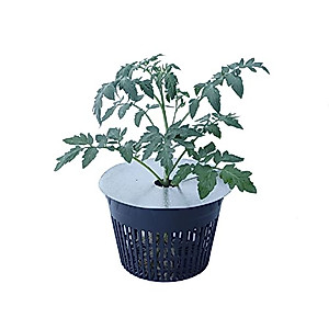 HORTIPOTS 5 Inch Net Pots Raised Center Bottom Mesh Side Wide Rim Round Cup with Free Reflective Top Lids for Hydroponics Systems (Pack of 10, Black)