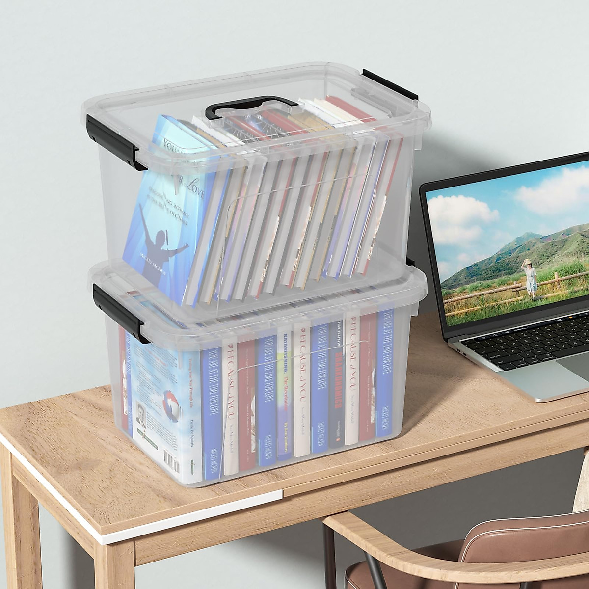 Xeabia 18 Quart Plastic Storage Latch Bins with Handles, Clear Storage Boxes with Lids, 6 Packs