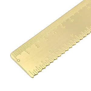 HEVSTIL 20CM Brass Ruler,Thicken Copper Ruler Straight Brass Ruler Copper Straight Ruler Wave Edge Math Ruler for Line Drawing,Gold