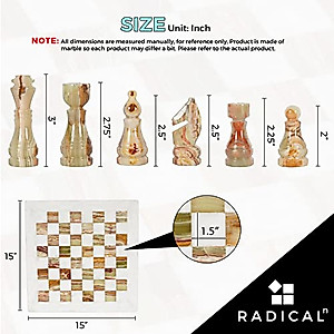 RADICALn 15 Inches Large Handmade White and Green Onyx Weighted Full Chess Game Set Staunton and Ambassador Gift Style Marble Tournament Chess Sets for Adults, 2 players