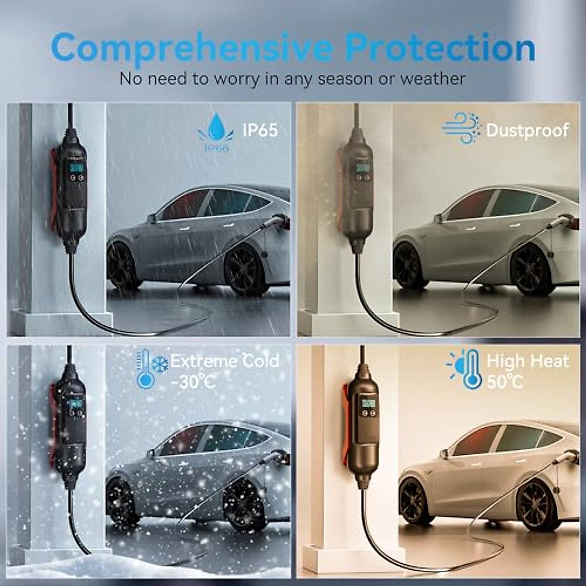 Youwoauto Level 2 EV Charger (40Amp, 240V, NEMA 14-50Plug) Portable EV Charger Works with All NACS EVs, 10KW EV Charger Level 2 Electric Vehicle Charger with 16.4 ft Cable, Fits Home & Outdoor Use