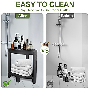 Natree Poly Lumber Shower Foot Rest 17 in, Shower Stool Corner Bench with Storage Shelf, Water Repellent Shower Stool for Shaving Legs, Corner Seat for Bathroom Living Room Shower Spaces(Black)