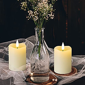 Girimax Ivory Flameless Votive Candles with Remote, Real Wax Flickering LED Pillar Candles Battery Included Φ 2" H 3"