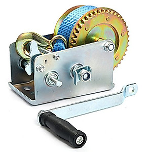 8milelake 2500lbs Hand Winch Hand Crank 2 Gear Strap Gear Winch Polyester Strap ATV Boat Trailer Heavy Duty (2500LBS)