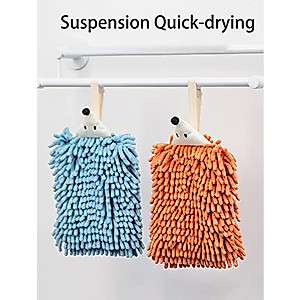 PIAOPIAO 2 Pack Cute Animal Chenille Hand Towels, Fuzzy Ball Hand Towel with Loop, Hanging Hand Towels for Bathroom, Kitchen (Yellow)