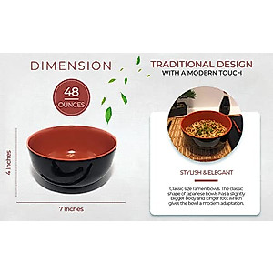 ROVATTA Ramen Noodle Soup Bowl Set- 12Pcs (4 SETS) 48 Oz Japanese Melamine Ramen (4) Spoons & (4) Chopstick Sets, Dishwasher Safe, Restaurant Quality Ideal For Ramen, Pho, Noodles & All Asian Cuisine