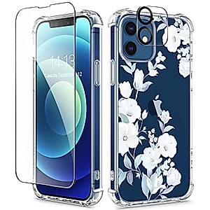 GVIEWIN for iPhone 12 Case and iPhone 12 Pro Case, Clear Floral Flexible Soft TPU Shockproof Women Girls Flower Pattern Phone Case, 6.1" 2020(Hibiscus)