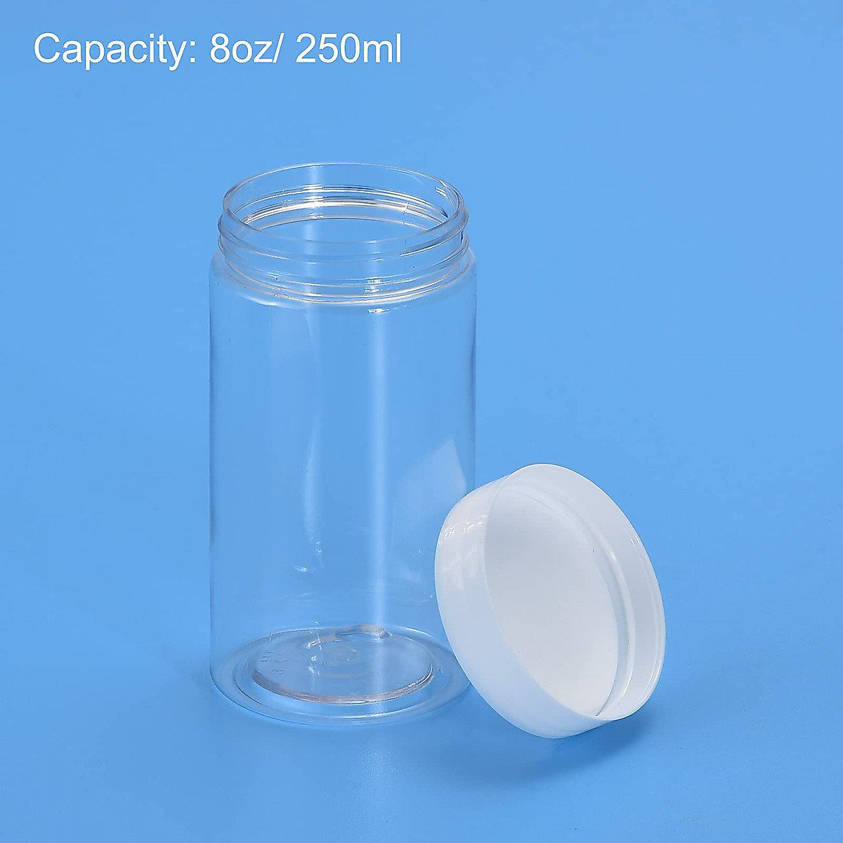 uxcell Round Plastic Jars with White Screw Top Lid, 8oz/ 250ml Wide-mouth Clear Empty Containers for Storage, Organizing, 10Pcs