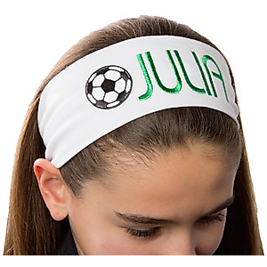 Funny Girl Designs Personalized Monogrammed Embroidered Soccer Ball Patch Cotton Stretch Headband CHOOSE YOUR CUSTOM COLORS FROM CHARTS IN THIS LISTING