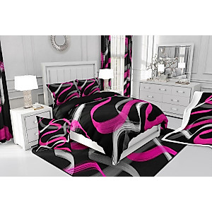 Feelyou Hot Pink Grey Black Living Room Rugs for Kids Boys Girls Stripes Accent Rug Area Rug 5x7 Geometric Indoor Floor Mat Decor Modern Striped Art Decorative Rug Abstract