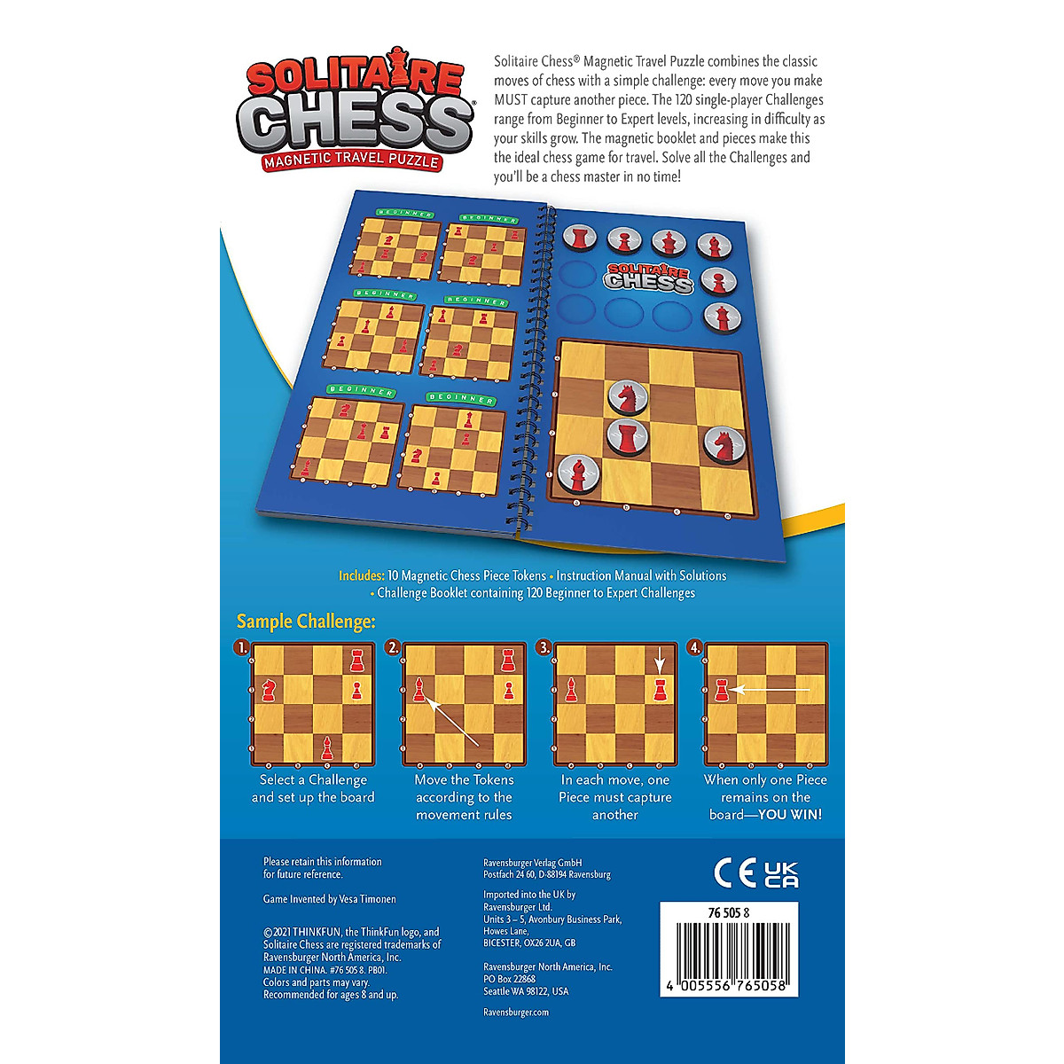 ThinkFun Solitaire Chess Magnetic Travel Puzzle - Engaging Logic Game & STEM Toy for Kids & Adults | Enhances Problem-Solving & Strategic Thinking | Ideal for Age 8 and Up | Travel-Friendly Design