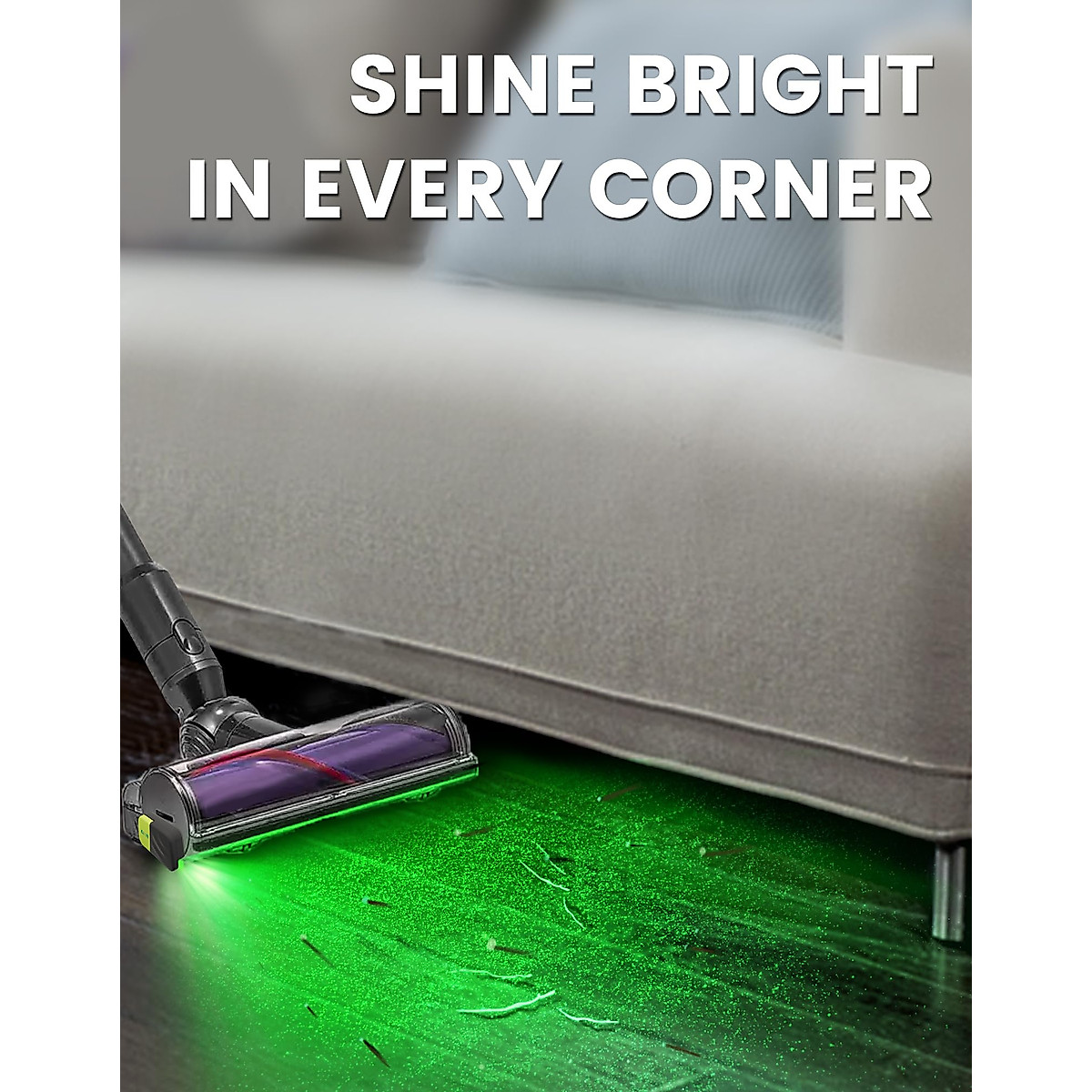 EICEM Electric Green Light, USB Rechargeable Show All Dust LED Light, One Hand Operated, Vacuum Cleaner Attachment