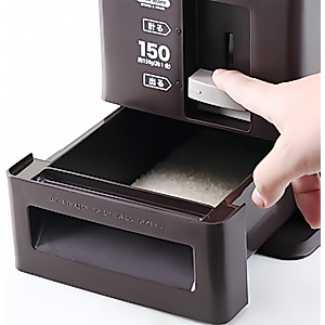 i Kito 26 Pounds Rice Dispenser with Measuring Container,Large Countertop Kitchen Storage for Dry Food,Oatmeal, Beans, Grains, Kitchen Organization Box,Coffee Black