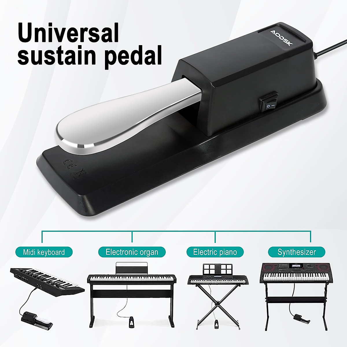 Aodsk Piano Sustain Pedal,Keyboard Sustain Pedal for Digital Piano With Polarity Switch and Anti-Slip Rubber Bottom For MIDI Keyboards,Digital Pianos,1/4'' (6.35mm) Input Plug