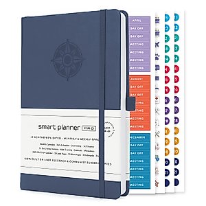 Smart Planner Pro – Undated Daily Planner – Small A5 – Achieve Goals & Increase Productivity – Weekly, Monthly, Work Sections, Organizer Diary with Back Pocket, 3 Satin Bookmarks & Pen Holder