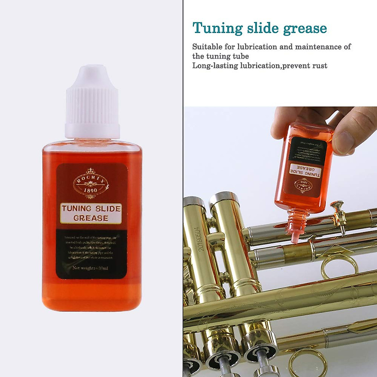 Trumpet/Cornet Cleaning and Maintenance Cleaner Care Kit with Valve Oil, Tuning Slide Grease, Flexible Brush, Valve Brush, Mouthpiece Brush, Cork Grease, Cleaning Cloth, and More in Khaki
