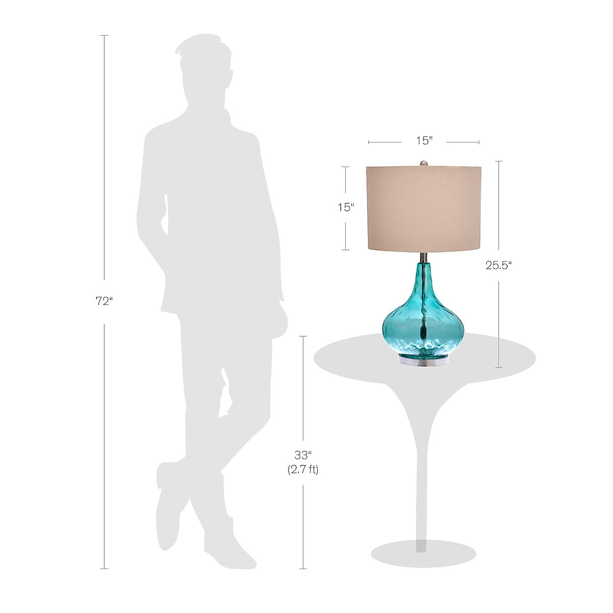 Catalina Lighting 21595-000 Transitional Thumbprint Glass Gourd Table Lamp, 25.5", Blue