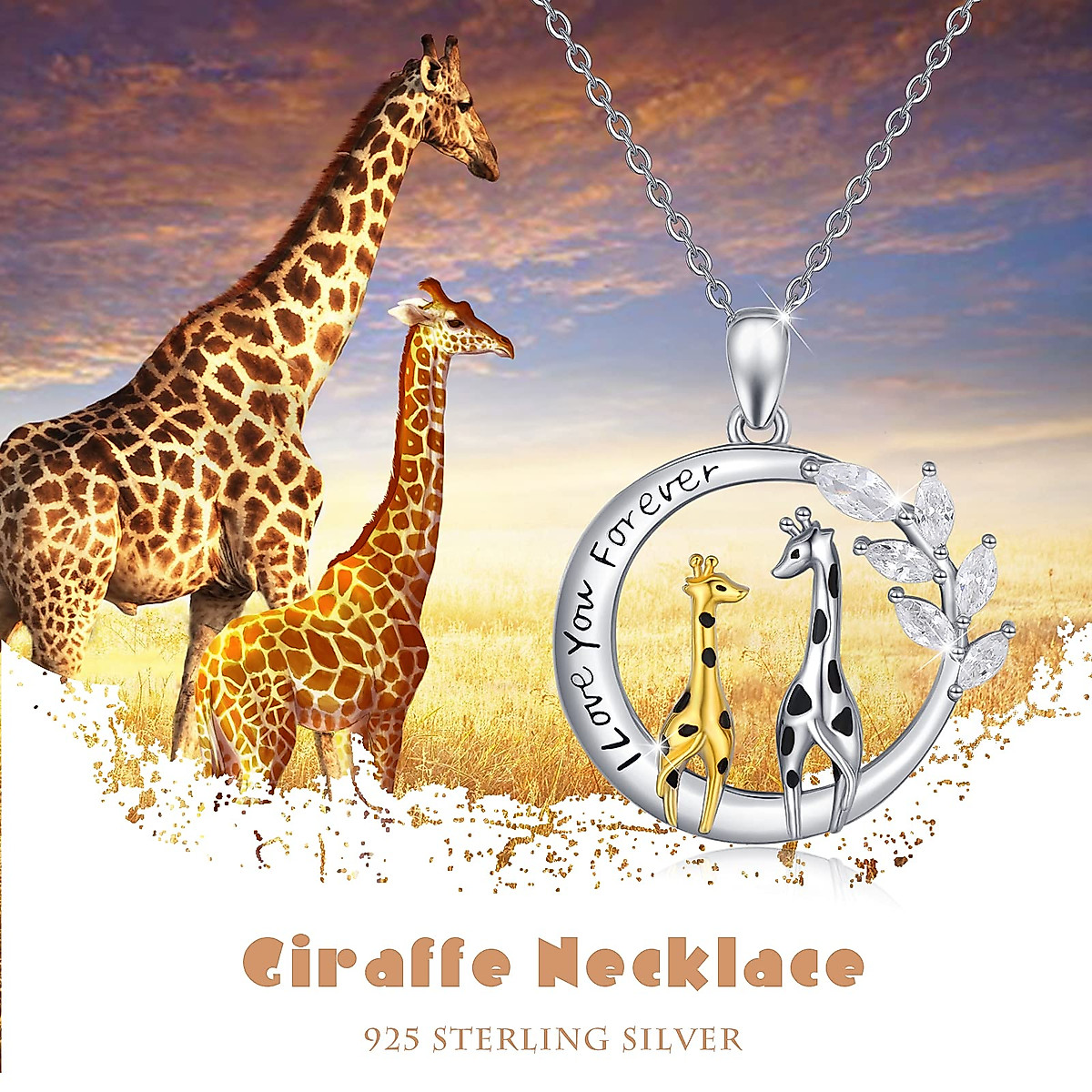 TUGHRA Giraffe Necklace 925 Sterling Silver I Love You Forever Giraffe Pendant Necklaces Xmas Jewelry Gifts for Women Daughter Mom friend Birthday Motherës Day Present