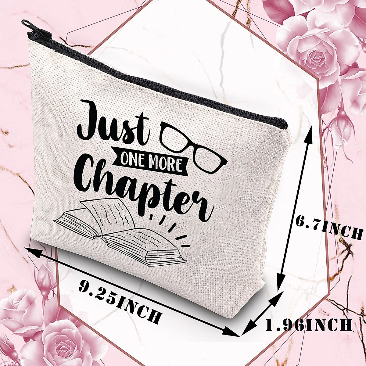 BDPWSS Just One More Chapter Book Lover Cosmetic Bag Literary Book Themed Zipper Pouch Pen Organizer Bag Gifts For Bookworm Readers Librarian Bibliophiles (just one more chapter)