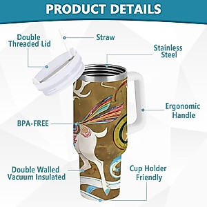 Cold Cup Oriental Deer Floral Clouds XL Insulated Tumbler with Handle Lid Straw 30-40 oz Reusable Cupholder Friendly Water Bottle
