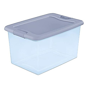 64 Qt. Latching Box Plastic, Blue Tint, Set of 6