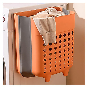 basket hamper Wall Mounted Laundry Hamper, 36L Collapsible Tall Laundry Hamper with Carry Handle, Space-Saving Wall Laundry Basket, Plastic Wall Laundry Basket for Clothes, Snacks, Toys, Sundries ( Co