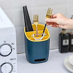 Hacaroa 2 Pack Plastic Kitchen Utensil Holder Cultery Drainer Caddy, 3 Divided Silverware Holder Drying Utensil Crock, Sink Countertop Flatware Organizer for Spoons, Forks, Knives, 2 Colors