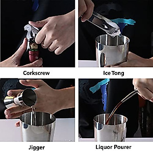 Arora 8Pcs Bartender Kit Bar Set, 20OZ Silver Cocktail Shaker Set with Stainless Steel Bartending Accessories for Home & Bamboo Stand, Ideal Drinking Mixers Gift Set for Martini Margarita