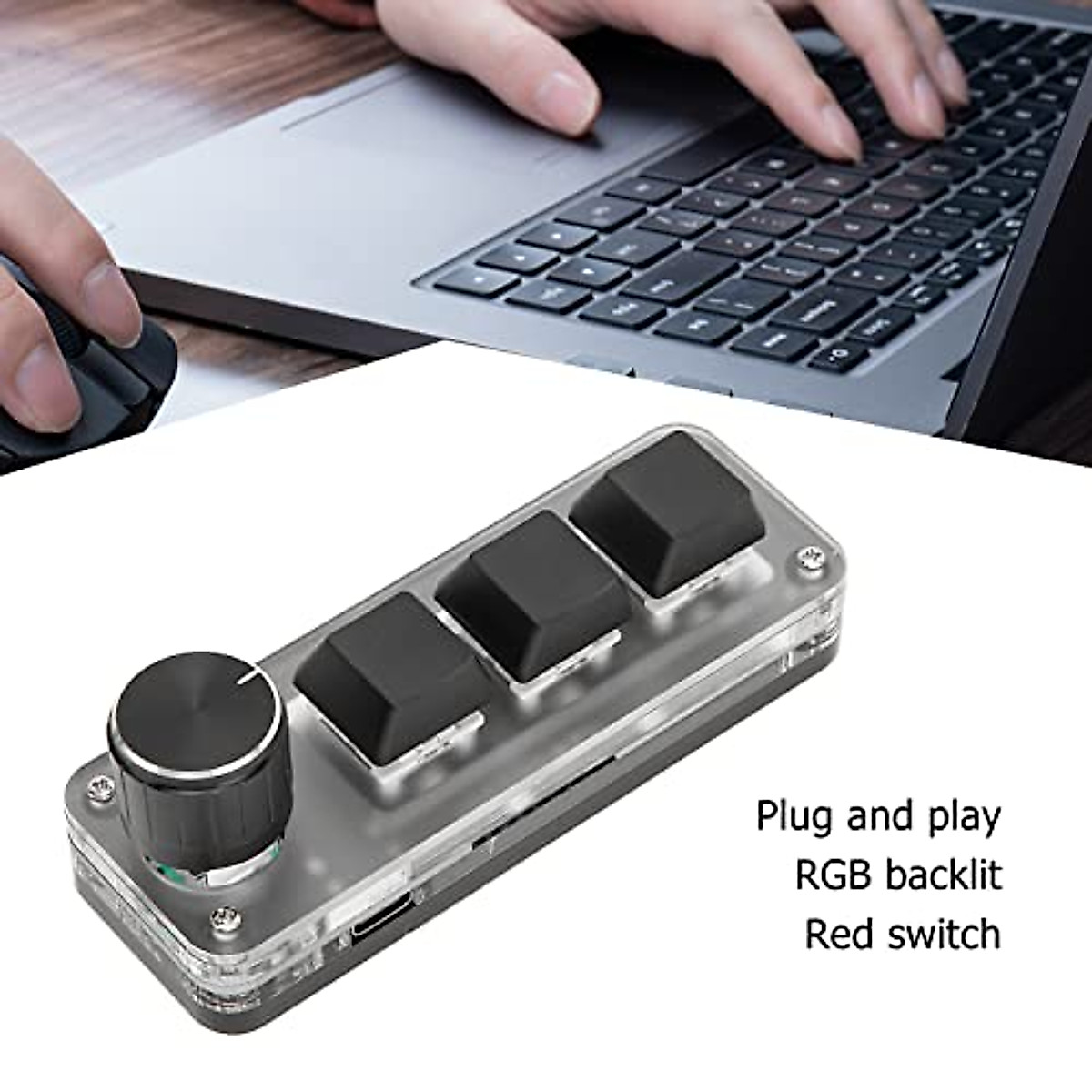 Yoidesu 3 Keys Mechanical Keyboard, RGB Programming Macro keypad, Mini USB 3 Keys Keypad Mechanical Gaming PC Keyboards, Red Switch, Hot Swap Switch, Plug and Play