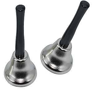 Maydahui 2PCS Dinner Hand Bell Silver Steel Loud Call Christmas Jingle Bells for Wedding Events Decoration Alarm Inside Classroom Food Line Jingles Ringing