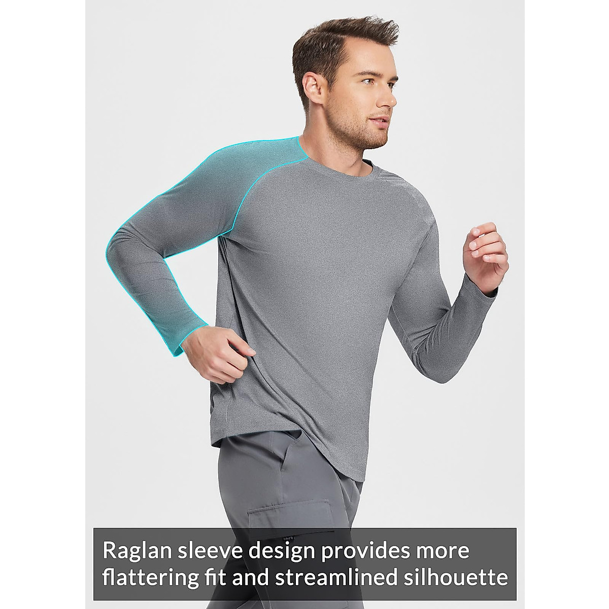 BALEAF Men's Long Sleeve Running Shirts Workout Tops Quick Dry SPF Rash Guard Lightweight Hiking Sun Protection t Shirt Grey M
