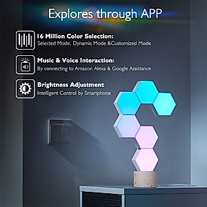 Yescom APP Control 6 Pack Smart LED Light Panels Hexagon Smarter Kit Modular Touch Sensitive Lamp DIY Voice Control Cololight Home Decor Gift
