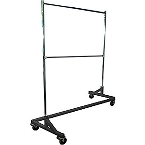 Only Hangers Commercial Grade Double Bar Rolling Z Rack with Nesting Black Base