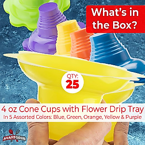 Super Cute Reusable 4oz Flower Snow Cone Cups 25 Pack. Colorful Leak Proof Bowls Perfect Snow Cone Supply for Kids Birthday Party or Summer Cookout. Easy Grip Bowl For Shaved Ice, Snack, Ice Cream.