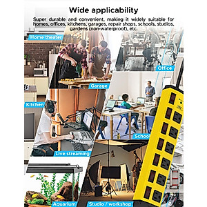 Power Strip with Individual Switches and Flat Plug, CRST 6-Outlet Metal Heavy Power Strip Duty Surge Protector (1200 Joules), 6-Feet 14AWG Cord with Hook and Loop Fastener, 15A Circuit Breaker