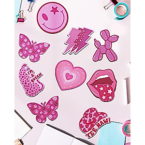 16PCS Pink Preppy Fridge Magnets, Good Magnetic, Locker Decorations for Girls in Middle School Waterproof Refrigerator Magnets Aesthetic Pink Y2k Smiley Face Leopard for Office Kitchen Whiteboard