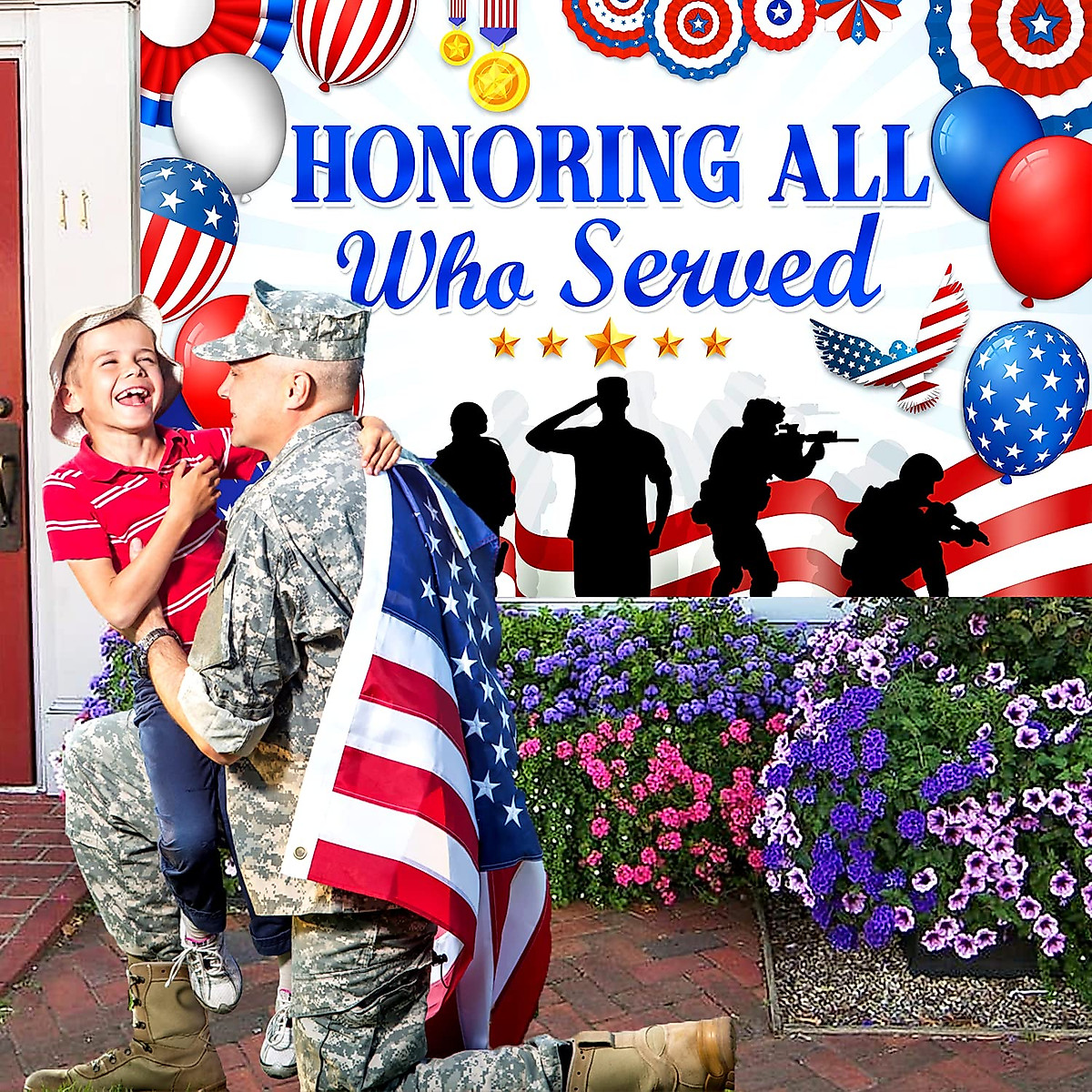 Large 71" X 43" Veterans Day Banner, Veterans Day Decorations, Honoring All Who Served Veterans Day Banner, Thank You Veterans Banner for Veterans Day Party