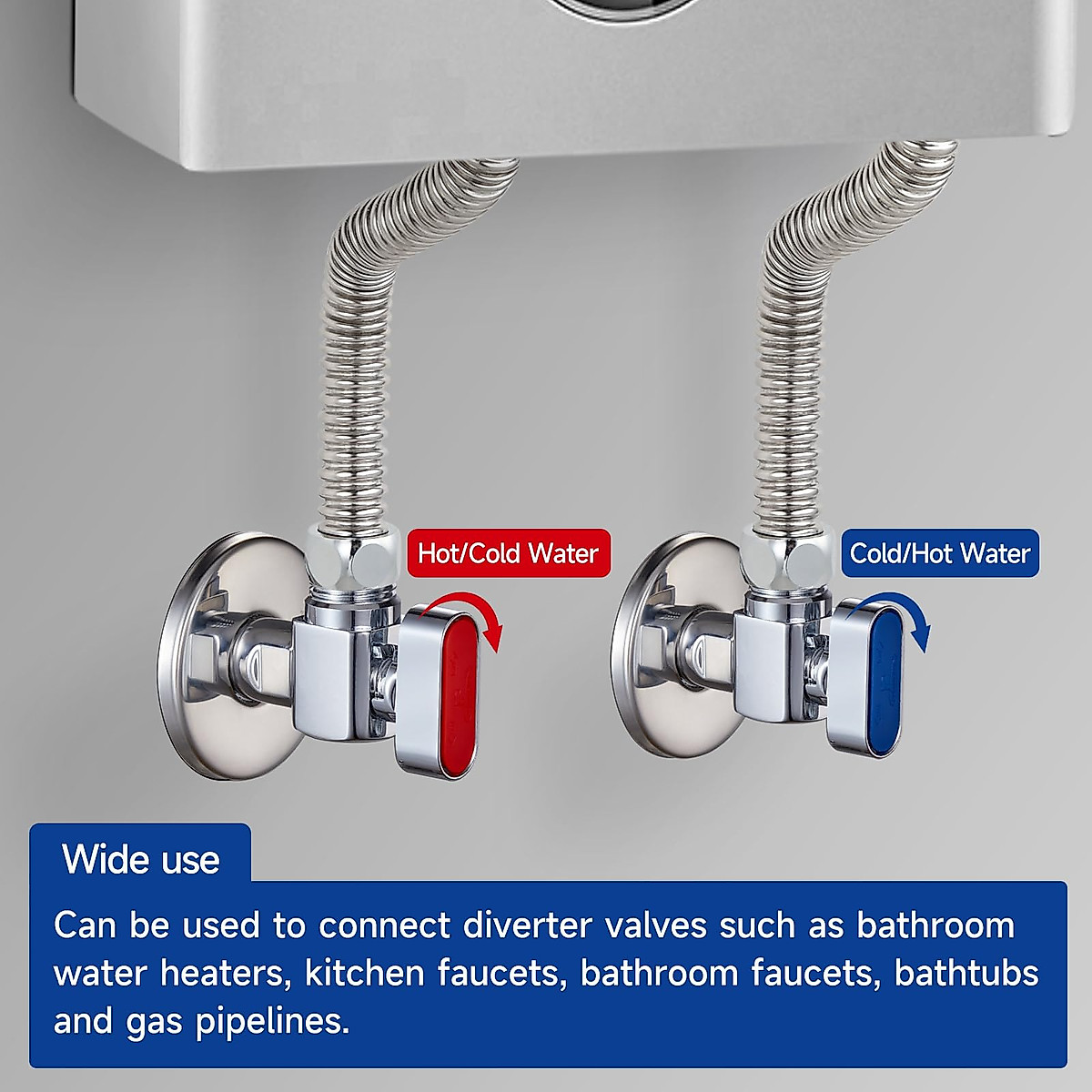 SUBMARINE Angle Stop Valve, Brass Material, 1/2'' Inlet and Outlet Caliber, 1/4 Turn Shut Off Valve, With 3/8'' Adapter, Hot and Cold Water, Suitable for Kitchen, Bathroom and Pipeline