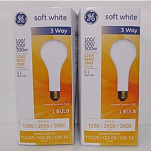 GE 3 Way Incandescent Mogul Base Bulbs 100/200/300 Watt PS25 Soft White 2 Pack