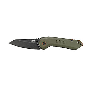 Columbia River Knife & Tool Overland EDC Pocket Knife: Everyday Carry Utility Folder, Plain Edge Sheepsfoot Blade with Frame Lock, Thumbstud Open, Stonewash Finish, Olive Green Handle, 6280