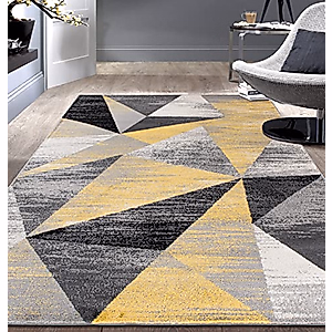 Rugshop Contemporary Distressed Prisma Stain Resistant High Traffic Living Room Kitchen Bedroom Dining Home Office Area Rug 8'x10' Yellow