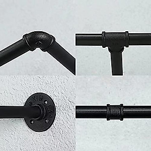 72inch Industrial Pipe Clothes Rack Wall Mount For Hanging Rod Bar for Laundry Room Up to Max Load 135Lb Black (72inch(1 Pack))