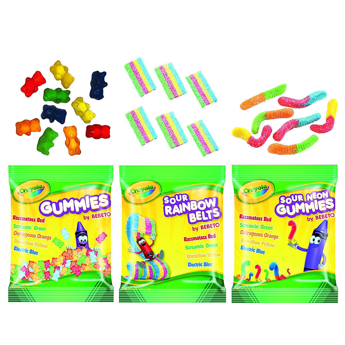 Crayola Assorted Gummy Variety Pack, Back to School & Halloween Treat - Candies with Real Fruit Juice - Sweet & Sour Candy Mix - Individually Wrapped 22 Bags (13.2 oz) by Kervan